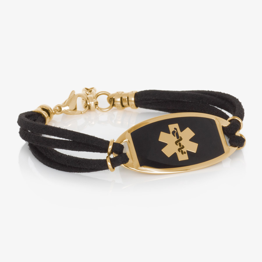 Mari Adjustable Medical Alert Bracelet in Black and Gold