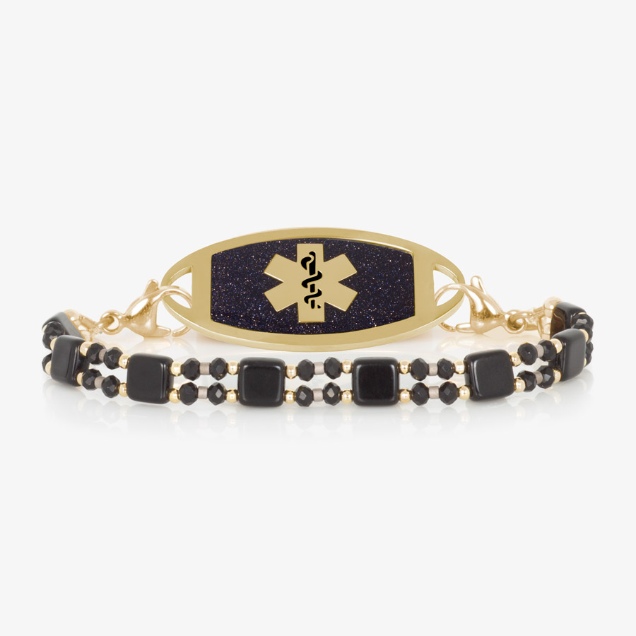 Jett Beaded Stretch Medical Alert Bracelet in Black and Gold
