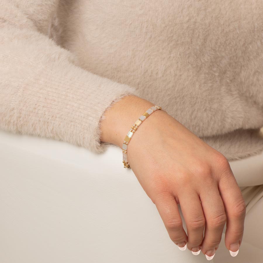 Grace Beaded Stretch Medical Alert Bracelet in White and Gold