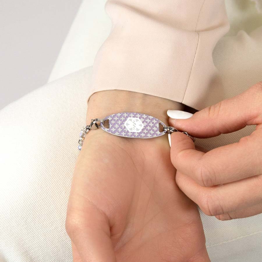 Mackenzie Lavender and Silver Stretch Medical Alert Bracelet