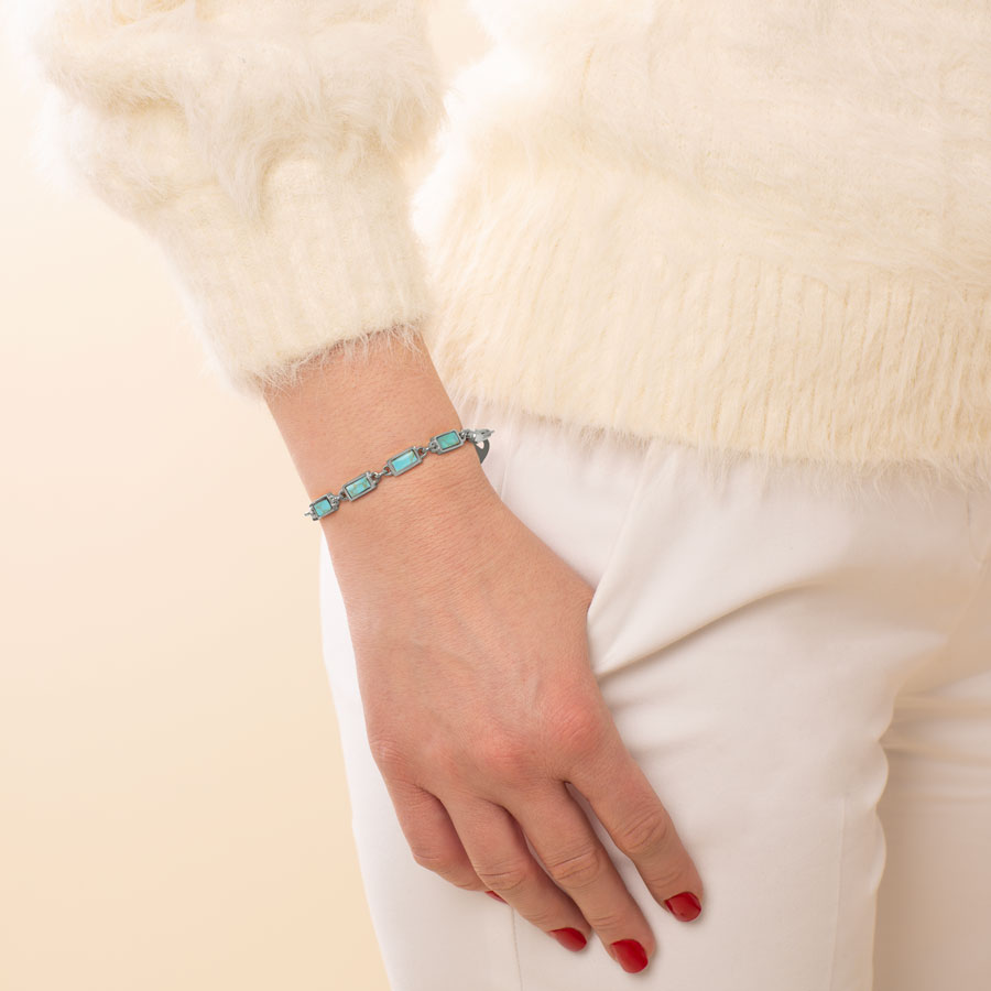 Turquoise Medical ID Chain Bracelet in Silver | Lauren's Hope