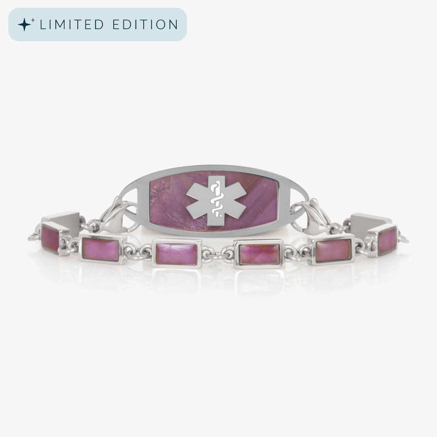 Bree Purple Amethyst Medical Alert Chain Bracelet in Silver Tone ...