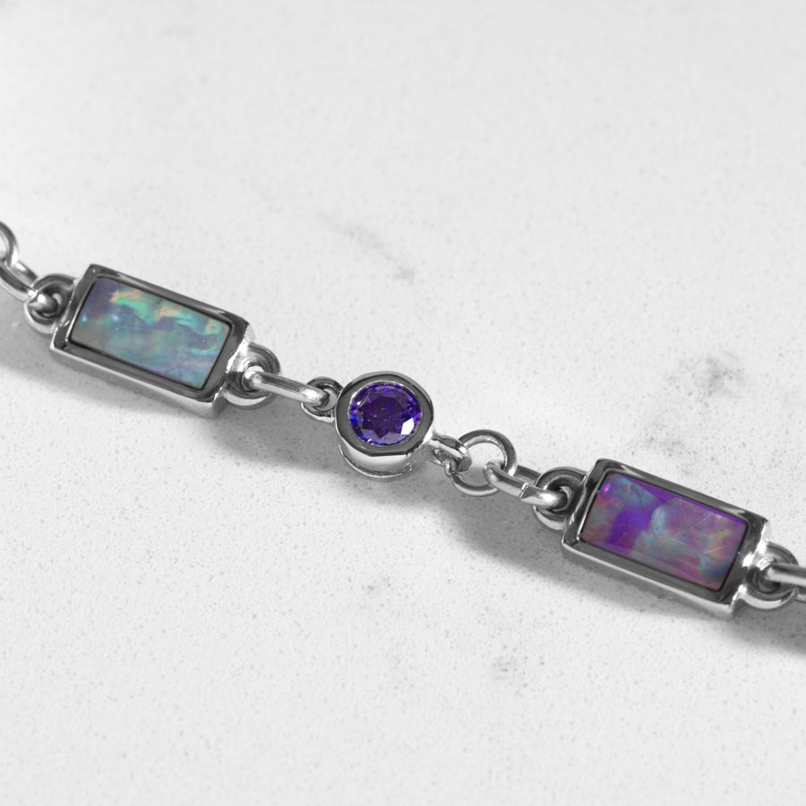 Brielle CZ Medical ID Bracelet in Lilac Abalone and Silver