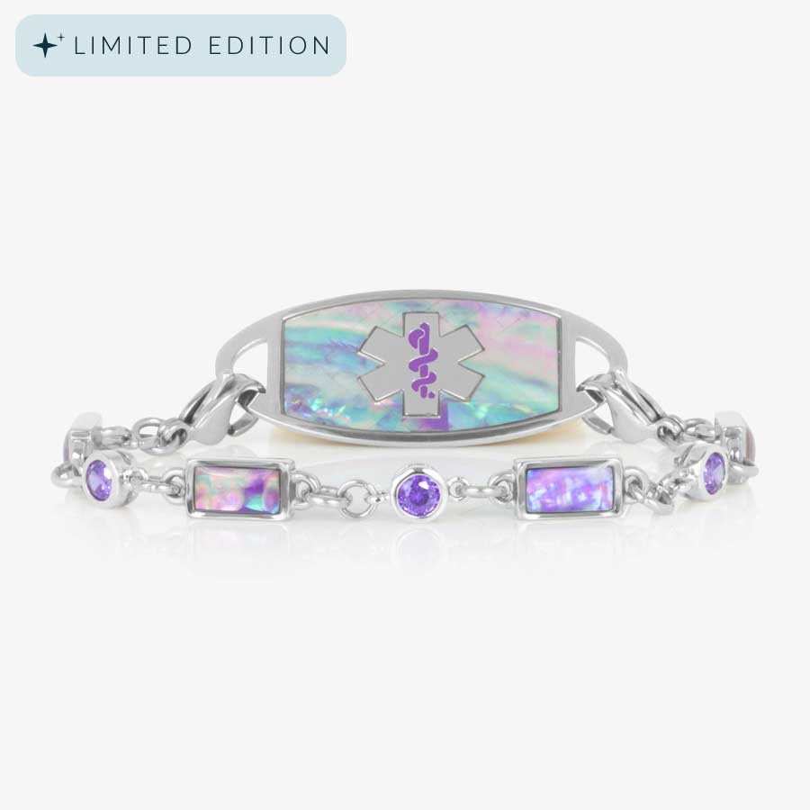 Brielle CZ Medical ID Bracelet in Lilac Abalone and Silver