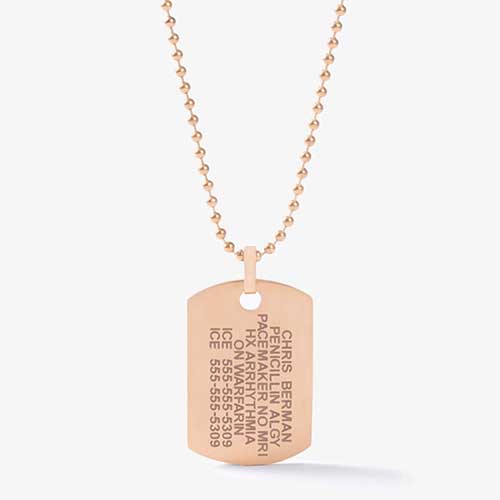 Rose Gold Engraved Floral Dog Tag Necklace | Lauren's Hope
