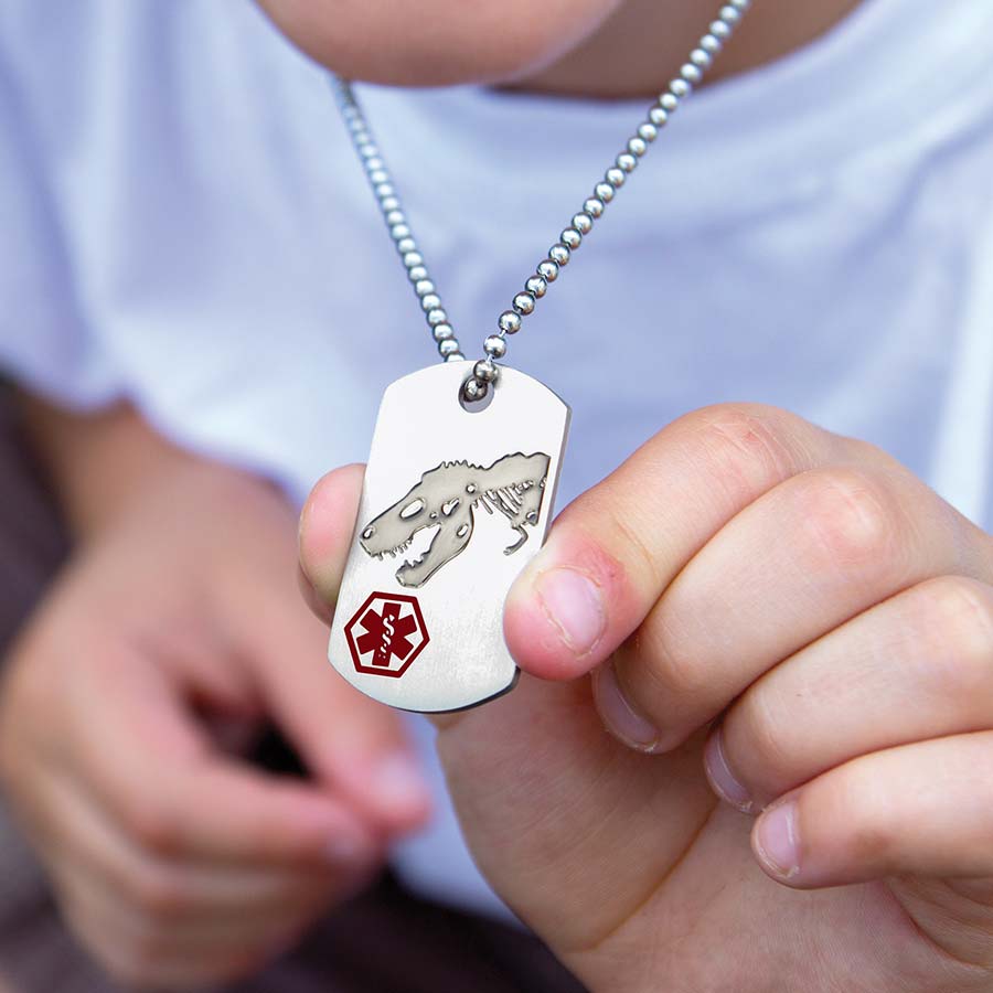 Safe T Rex Engraved Medical ID Dog Tag | Lauren's Hope
