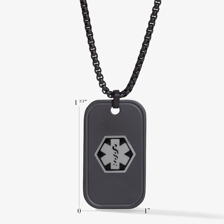 Sandblasted Gunmetal Medical ID Dog Tag Necklace | Lauren's Hope