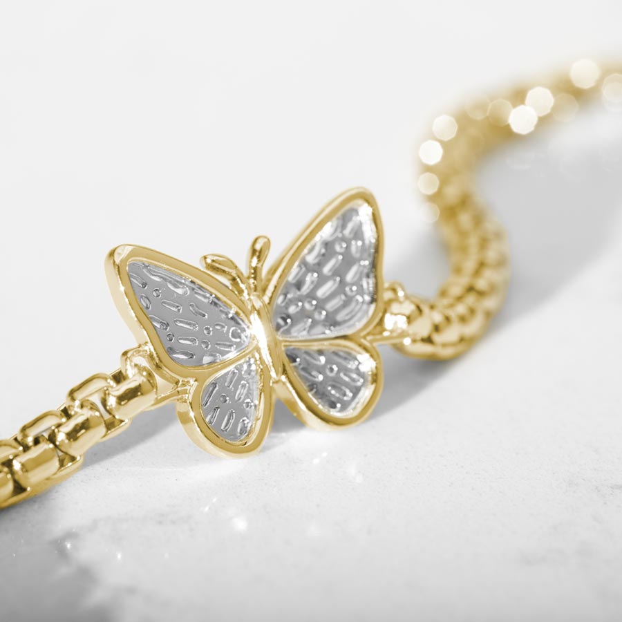 Monarch Butterfly Medical ID Bracelet Chain in Silver and 12k Gold Plate