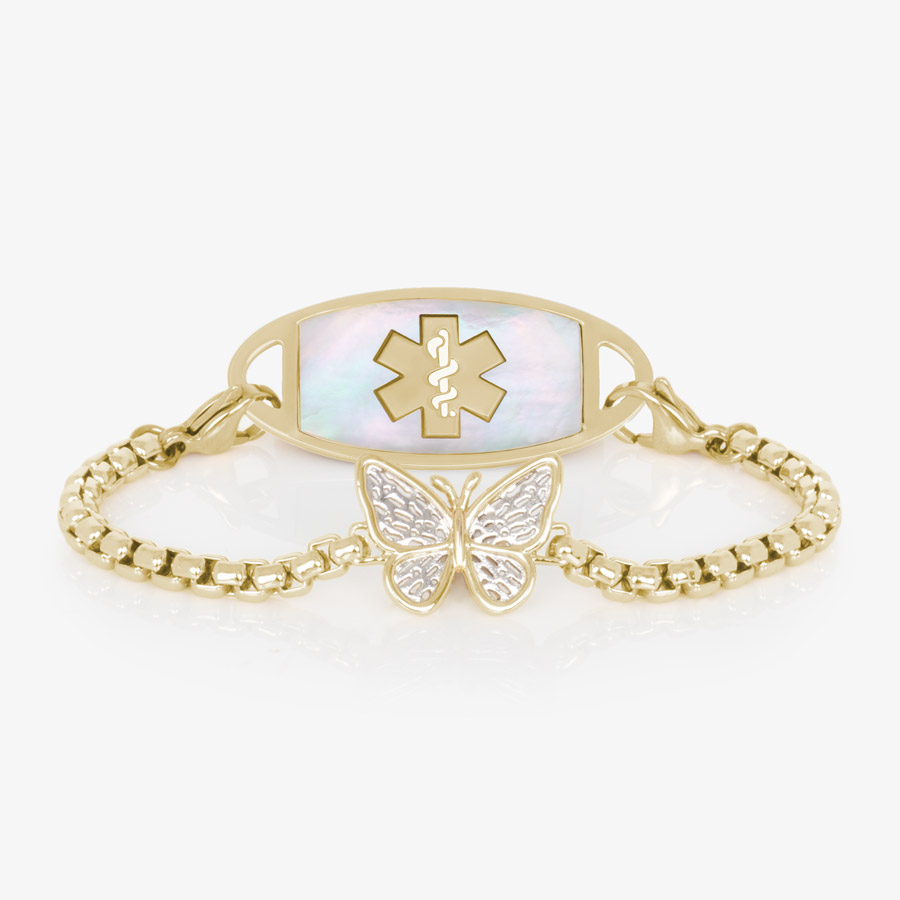 Monarch Butterfly Medical ID Bracelet Chain in Silver and 12k Gold Plate