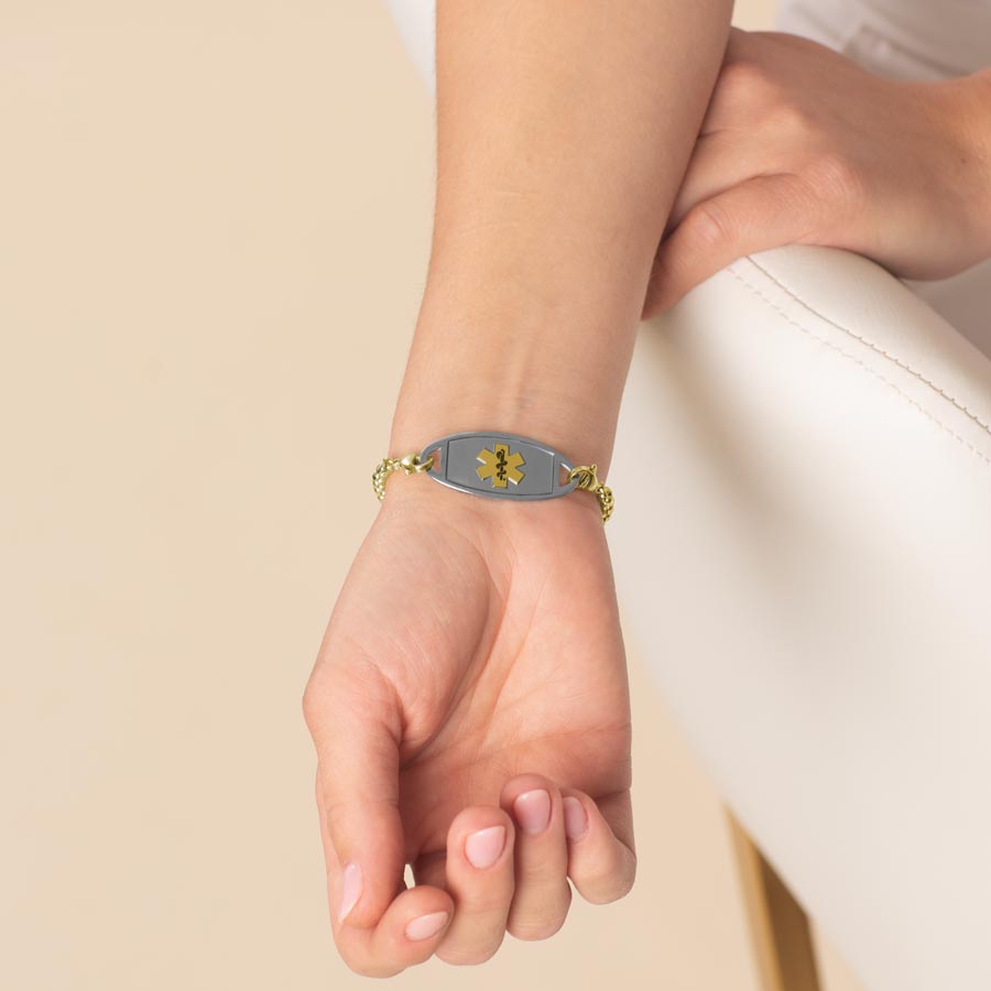 Monarch Butterfly Medical ID Bracelet Chain in Silver and 12k Gold Plate