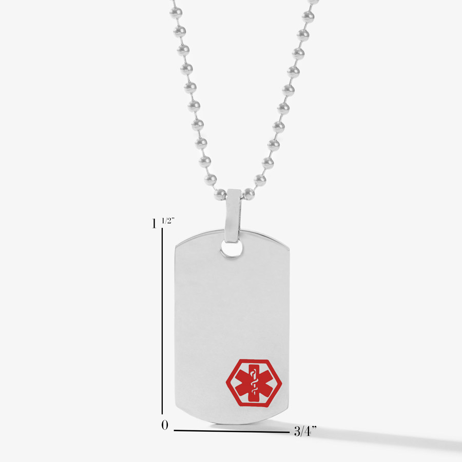 Red Small Stainless Medical Dog Tag Necklace | Lauren's Hope